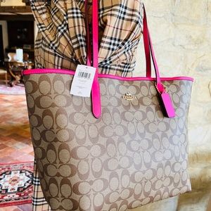 Coach | Bags | Coach Reversible Tote Signature Brown Pink Bundled With ...